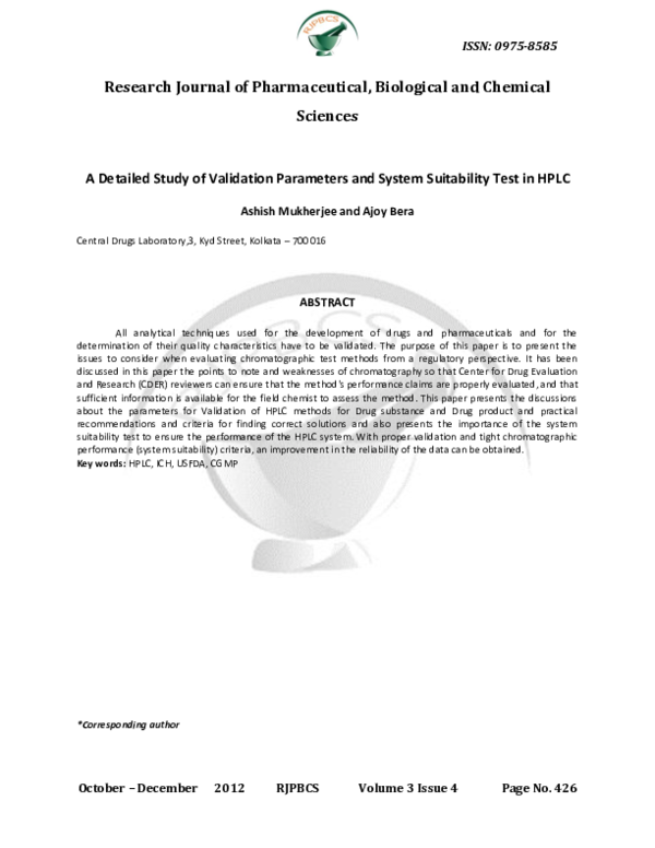 (PDF) A Detailed Study of Validation Parameters and System Suitability ...