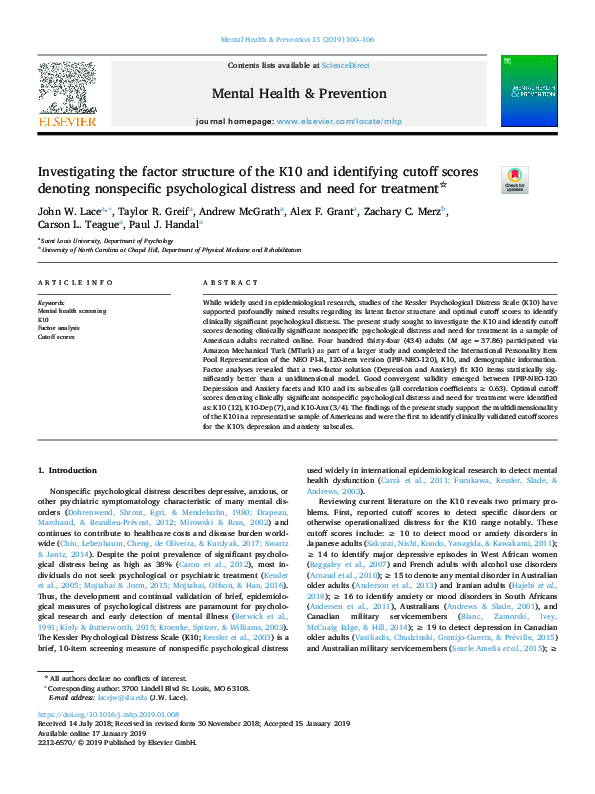 (PDF) Investigating the factor structure of the K10 and identifying ...