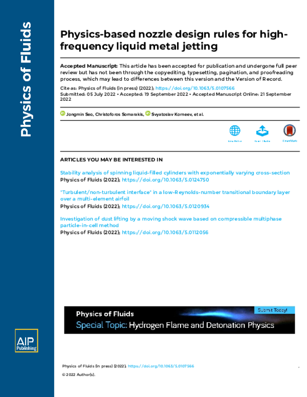 (PDF) Physics-based nozzle design rules for high-frequency liquid metal ...