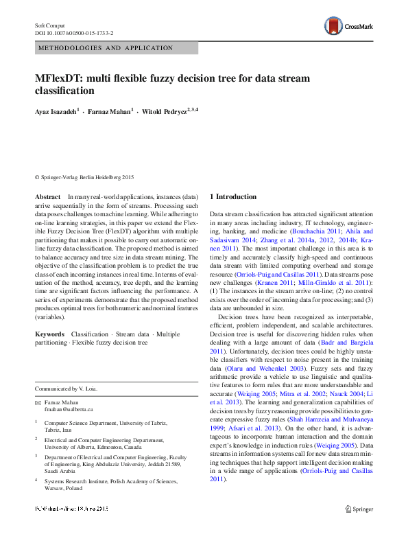 Pdf Mflexdt Multi Flexible Fuzzy Decision Tree For Data Stream Classification