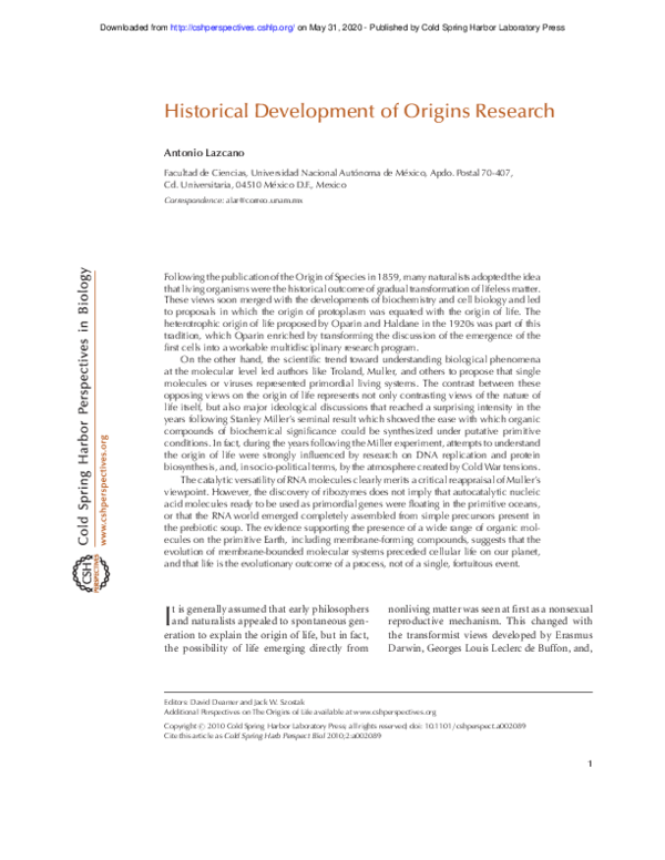 (PDF) Evolution of Origins Research and Theories