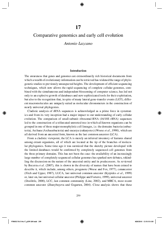 (PDF) Comparative genomics and early cell evolution