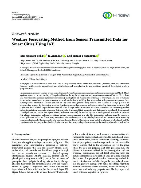 (PDF) Weather Forecasting Method from Sensor Transmitted Data for Smart Cities Using IoT