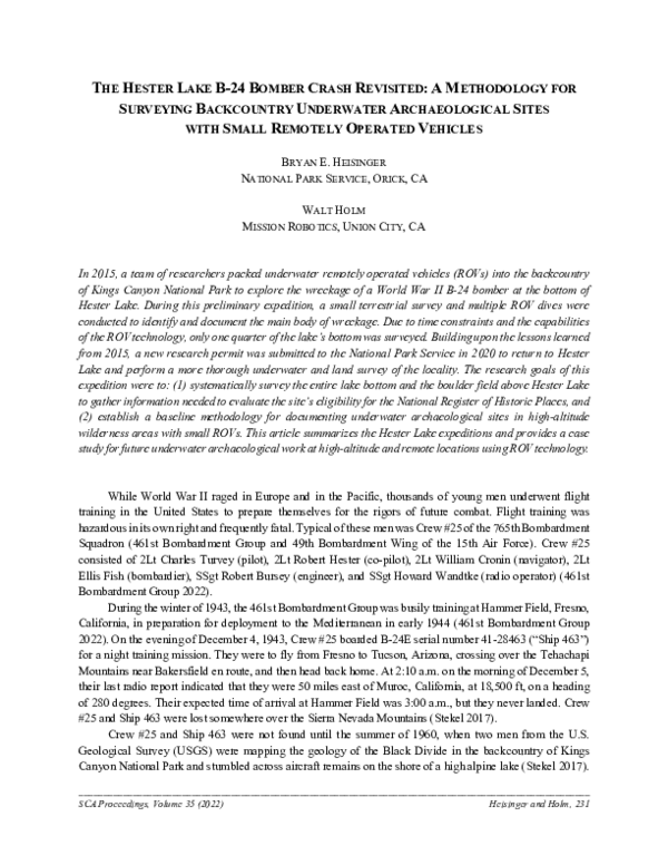 (PDF) THE HESTER LAKE B-24 BOMBER CRASH REVISITED: A METHODOLOGY FOR ...