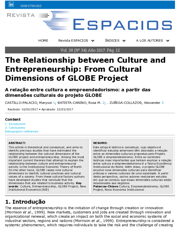 (PDF) The relationship between culture and entrepreneurship: from ...