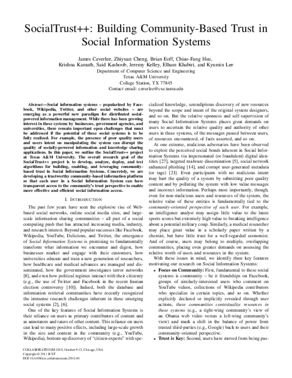 (PDF) SocialTrust++: Building community-based trust in Social ...