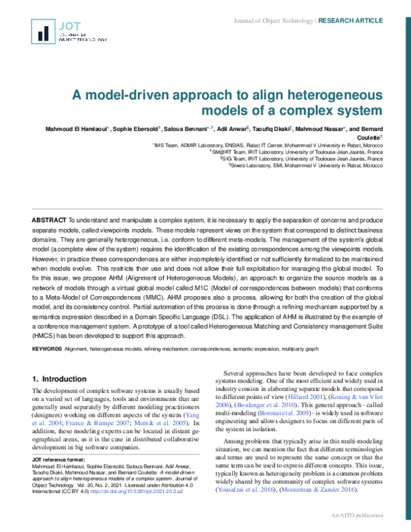 (PDF) A Model-Driven Approach to align Heterogeneous Models of a ...