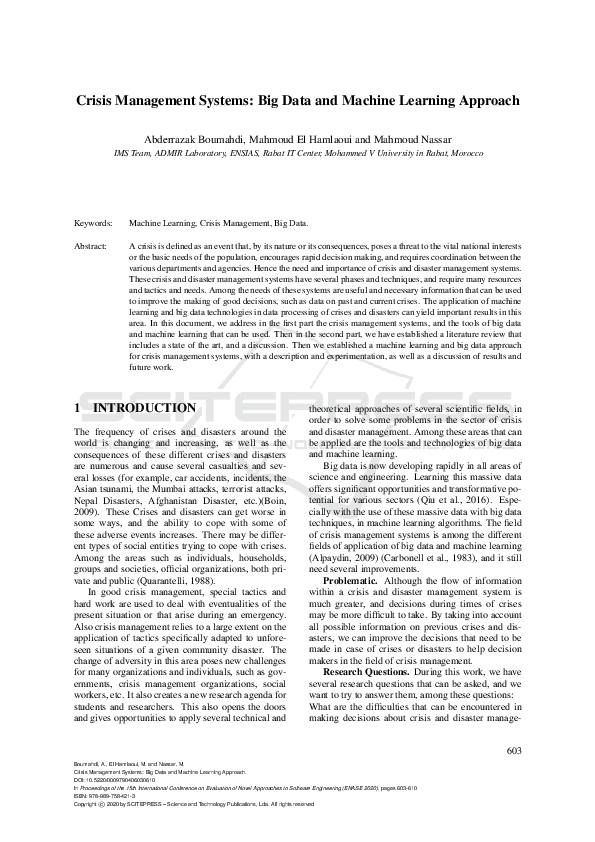 (PDF) Crisis Management Systems: Big Data and Machine Learning Approach