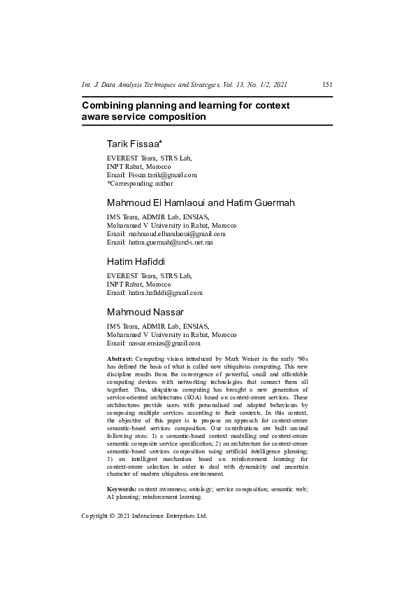 (PDF) Combining planning and learning for context aware service composition