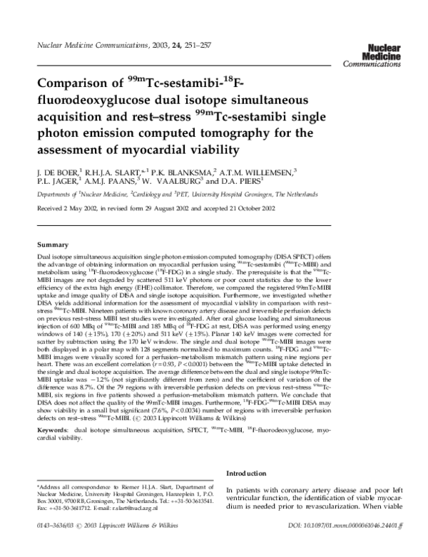 (PDF) Comparison of 99mTc-sestamibi-18F-fluorodeoxyglucose dual isotope ...