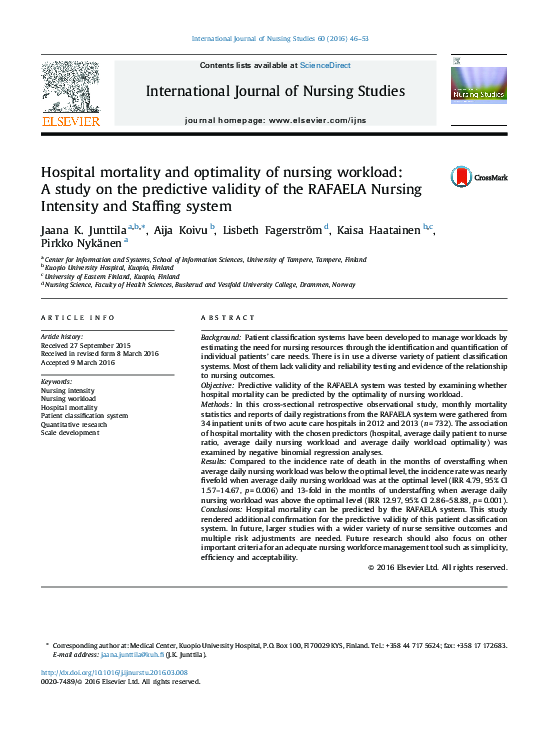 (PDF) Hospital mortality and optimality of nursing workload: A study on ...