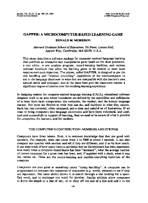 (PDF) GAPPER: A microcomputer-based learning game