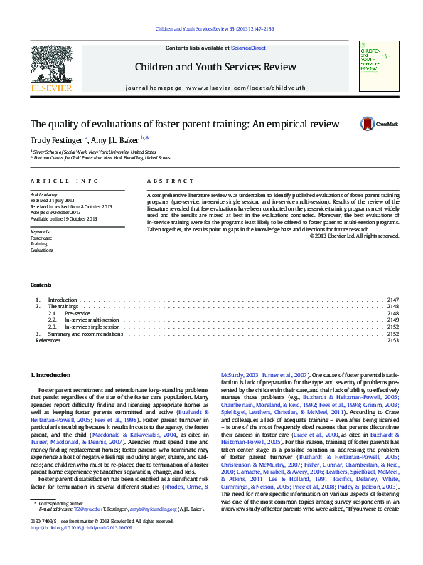 (PDF) The quality of evaluations of foster parent training: An ...