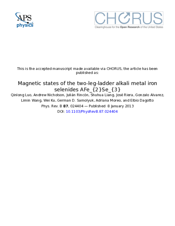 (PDF) Magnetic states of the two-leg-ladder alkali metal iron ...