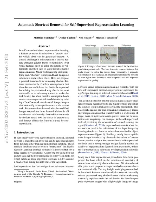 (PDF) Automatic Shortcut Removal for Self-Supervised Representation Learning