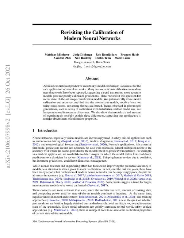 (PDF) Revisiting the Calibration of Modern Neural Networks