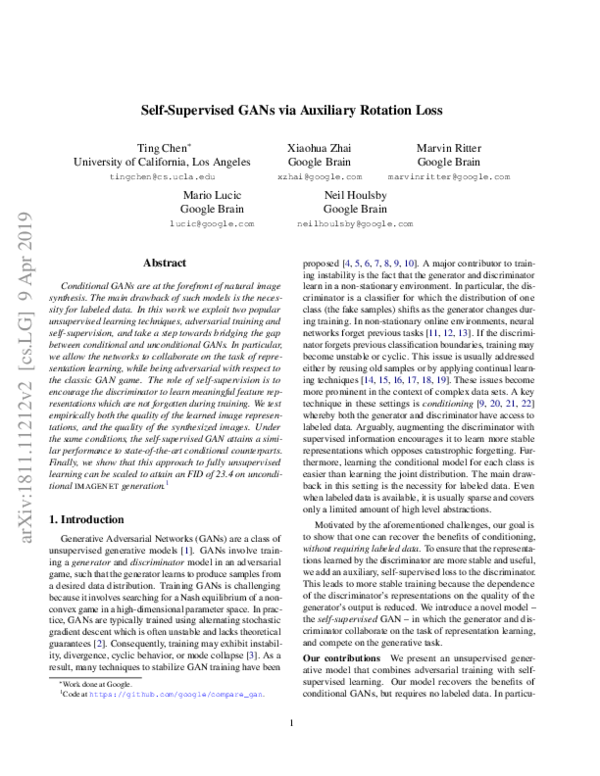 (PDF) Self-Supervised Generative Adversarial Networks