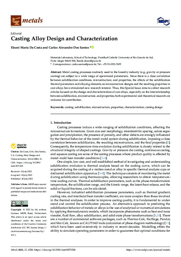 (PDF) Casting Alloy Design and Characterization