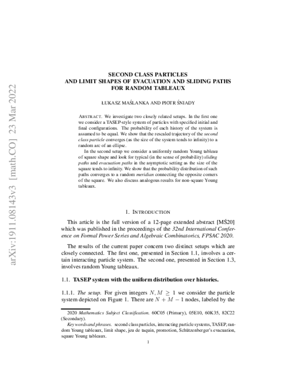 (PDF) Second class particles and limit shapes of evacuation and sliding paths for random ...