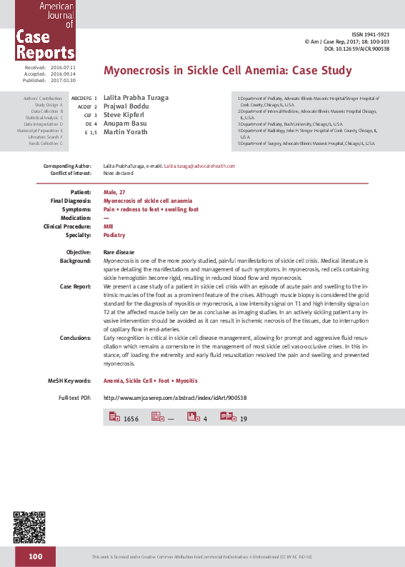(PDF) Myonecrosis in Sickle Cell Anemia: Case Study | Martin Yorath ...