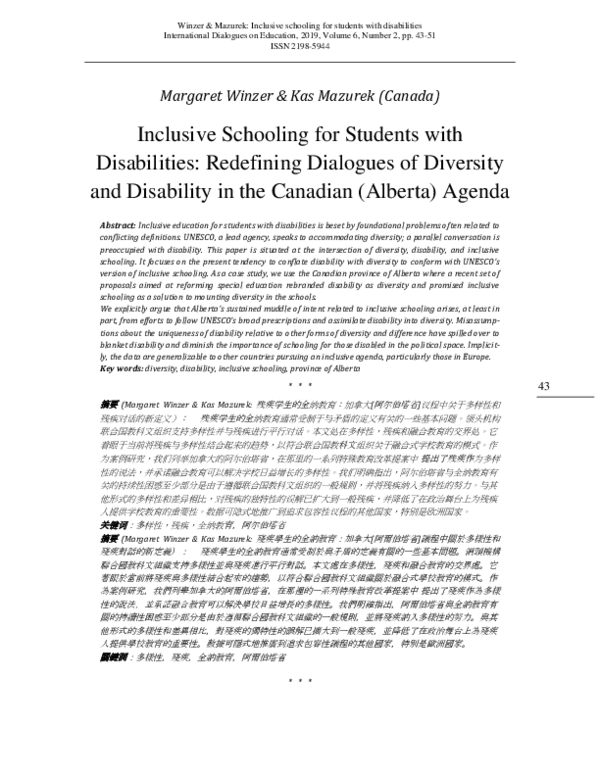 (PDF) Inclusive Schooling for Students with Disabilities: Redefining ...