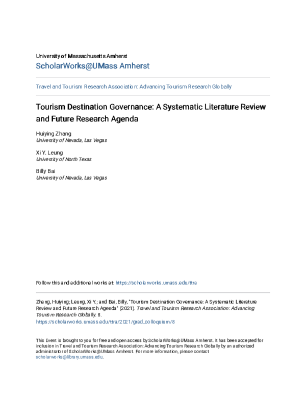 (PDF) Tourism Destination Governance: A Systematic Literature Review ...