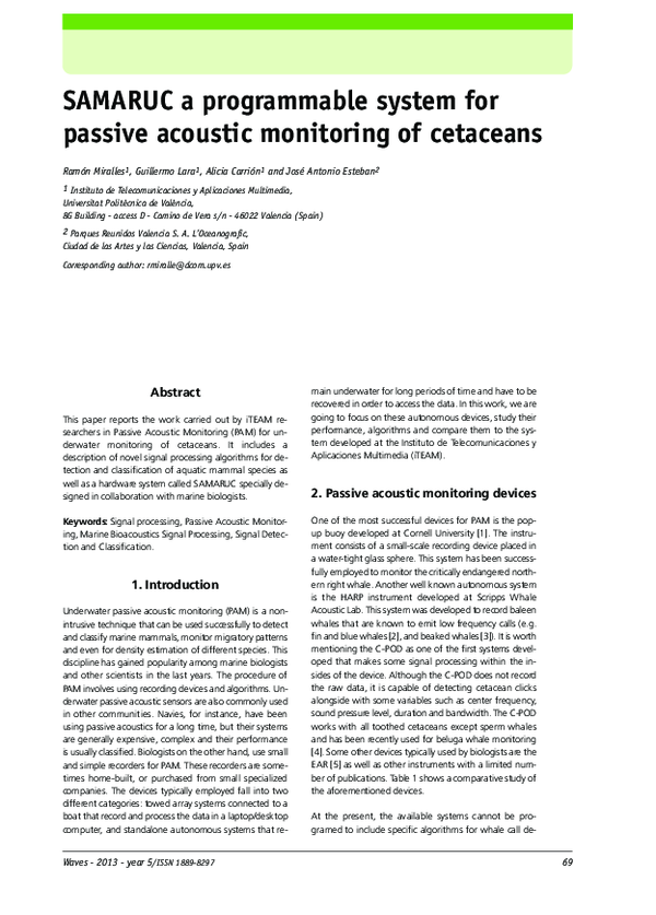 (PDF) SAMARUC a Programmable system for Passive acoustic monitoring of ...