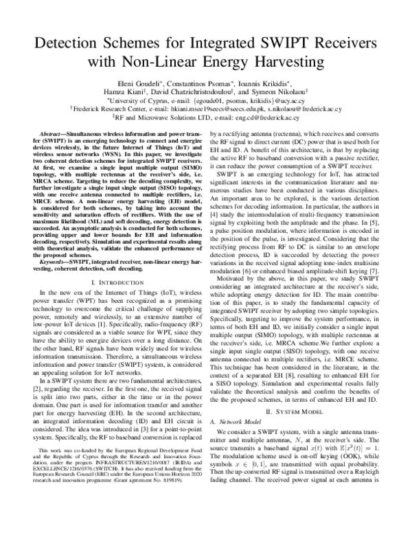 (PDF) Detection Schemes for Integrated SWIPT Receivers with Non-Linear ...