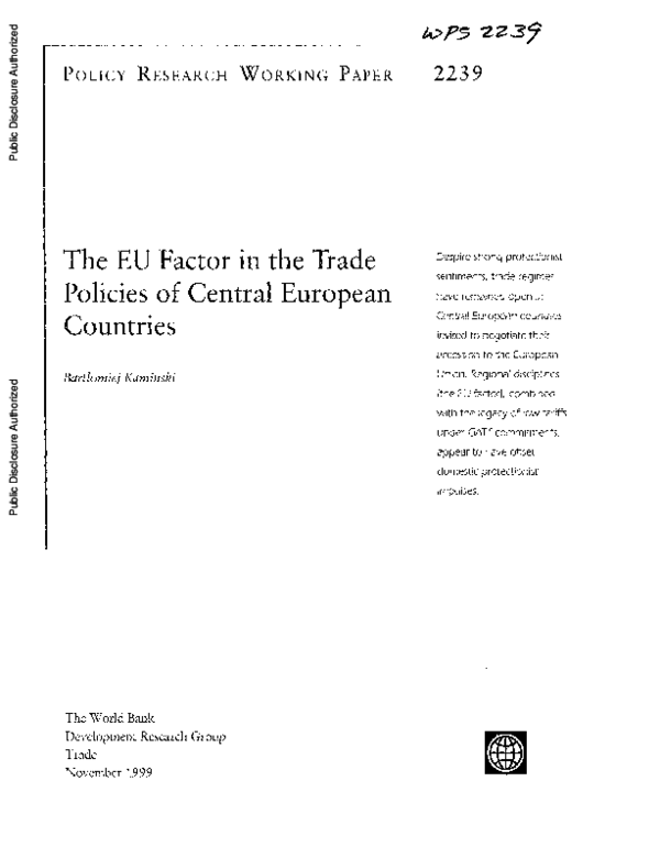 (PDF) The EU Factor in the Trade Policies of Central European Countries