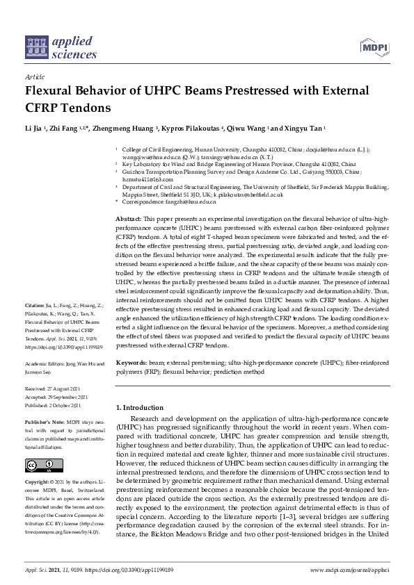 Pdf Flexural Behavior Of Uhpc Beams Prestressed With External Cfrp Tendons Kypros Pilakoutas