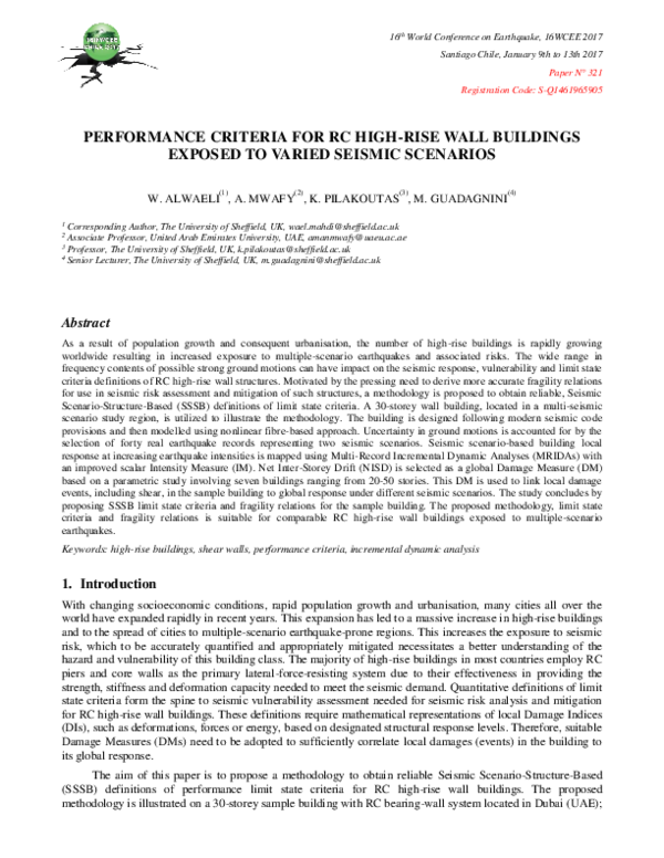 (PDF) Performance Criteria for RC High-Rise Wall Buildings Exposed to Varied Seismic Scenarios