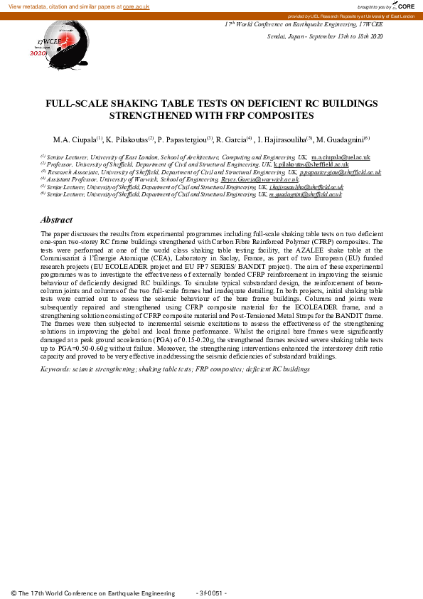 (PDF) Full-Scale Shaking Table Tests on Deficient Rc Buildings ...