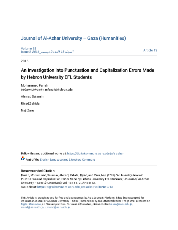 (PDF) An Investigation into Punctuation and Capitalization Errors Made ...