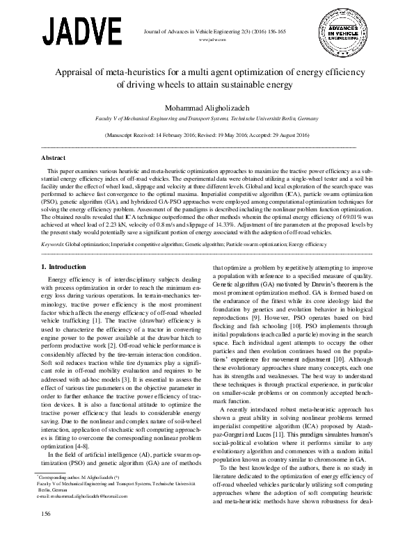 Pdf Appraisal Of Meta Heuristics For A Multi Agent Optimization Of Energy Efficiency Of