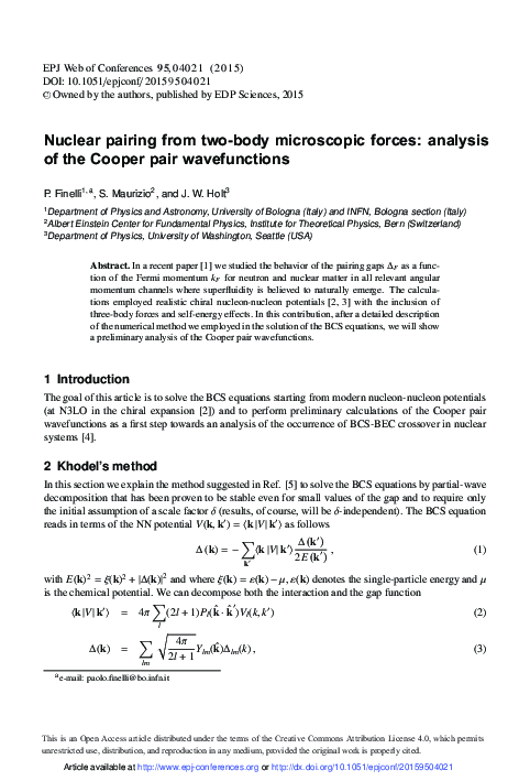 (PDF) Nuclear pairing from two-body microscopic forces: analysis of the ...