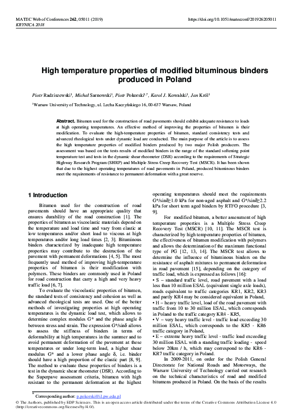 (PDF) High temperature properties of modified bituminous binders ...