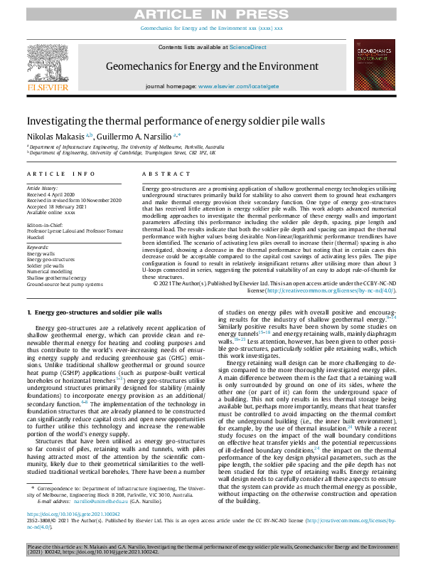 (PDF) Investigating the thermal performance of energy soldier pile walls