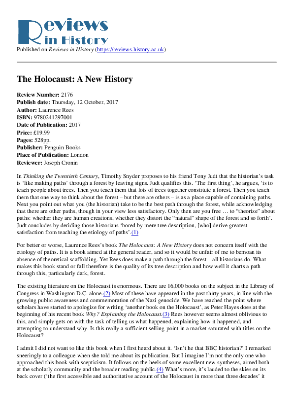 (PDF) Review of 'The Holocaust: A New History