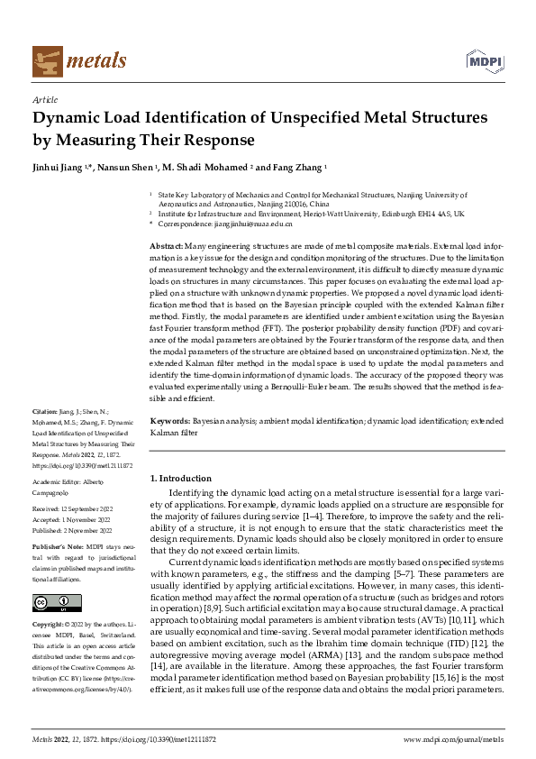 (PDF) Dynamic Load Identification of Unspecified Metal Structures by Measuring Their Response