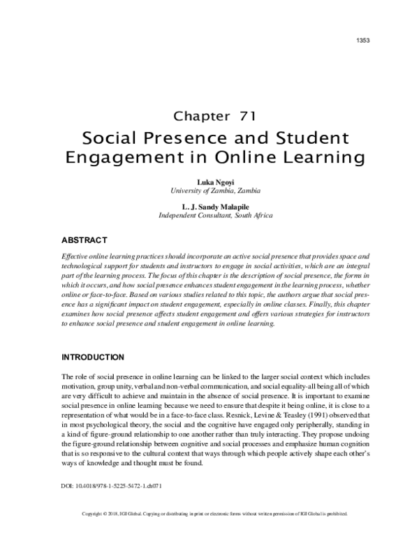 (PDF) Social Presence and Student Engagement in Online Learning