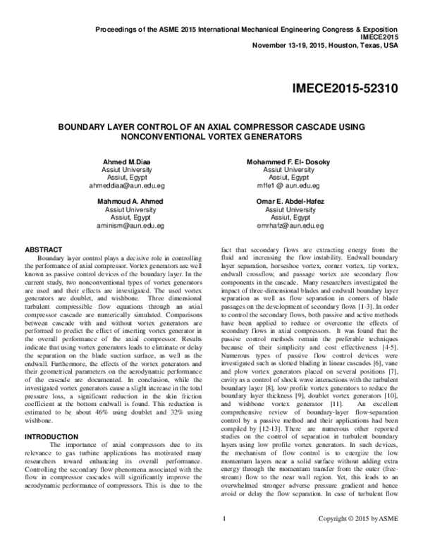 (PDF) Boundary Layer Control of an Axial Compressor Cascade Using ...