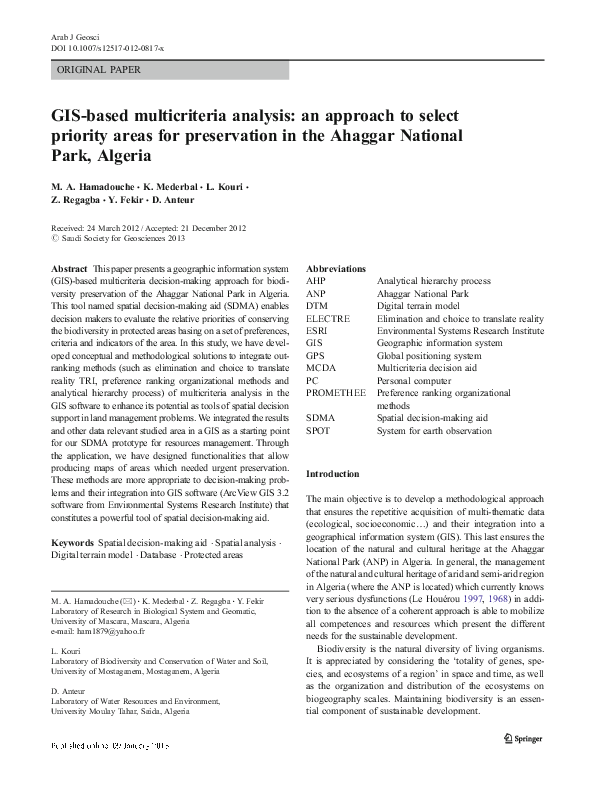 (PDF) GIS-based multicriteria analysis: an approach to select priority ...