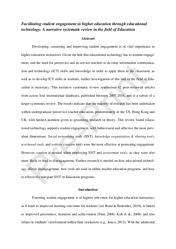 (PDF) Facilitating Student Engagement in Higher Education Through Educational Technology: A ...