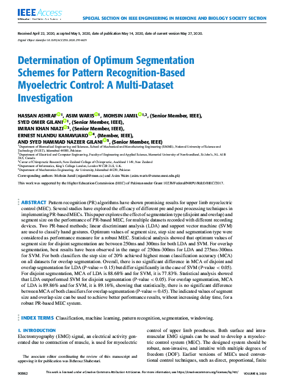 (PDF) Determination of Optimum Segmentation Schemes for Pattern Recognition-Based Myoelectric ...