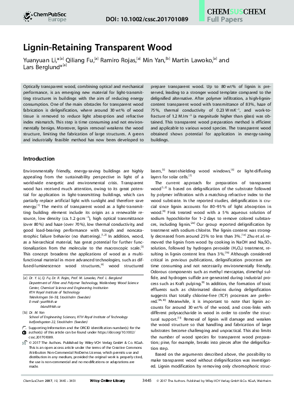 (PDF) A new perspective on transparent wood: Lignin-retaining ...