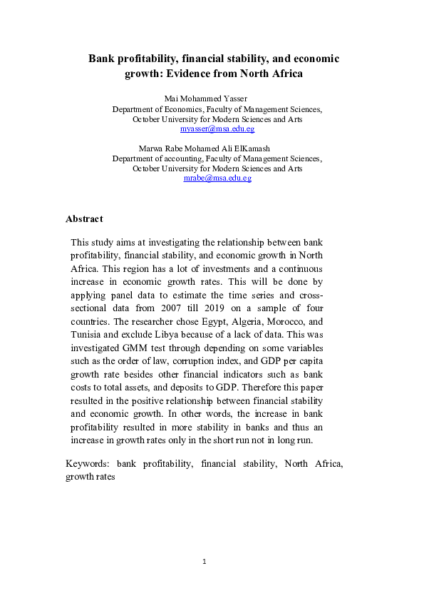 (DOC) Bank profitability, financial stability, and economic growth ...