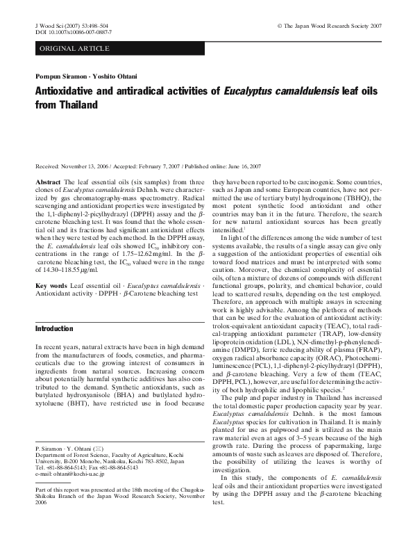 (PDF) Antioxidative and antiradical activities of Eucalyptus ...