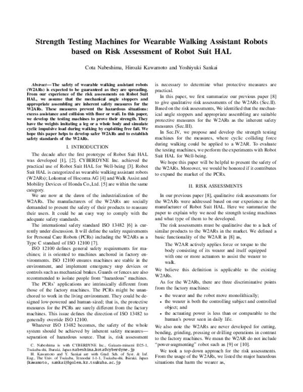 (PDF) Strength testing machines for wearable walking assistant robots ...