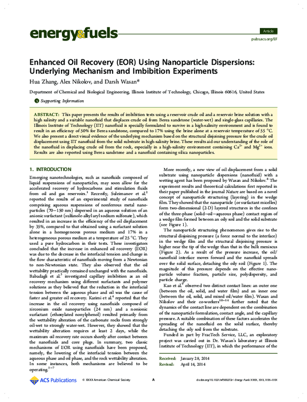 (PDF) Enhanced Oil Recovery (EOR) Using Nanoparticle Dispersions: Underlying Mechanism and ...