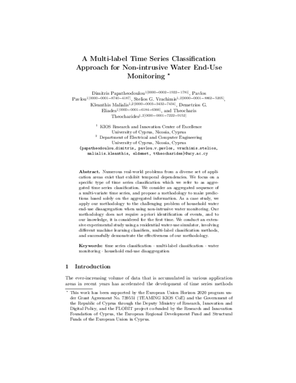 Pdf A Multi Label Time Series Classification Approach For Non Intrusive Water End Use Monitoring